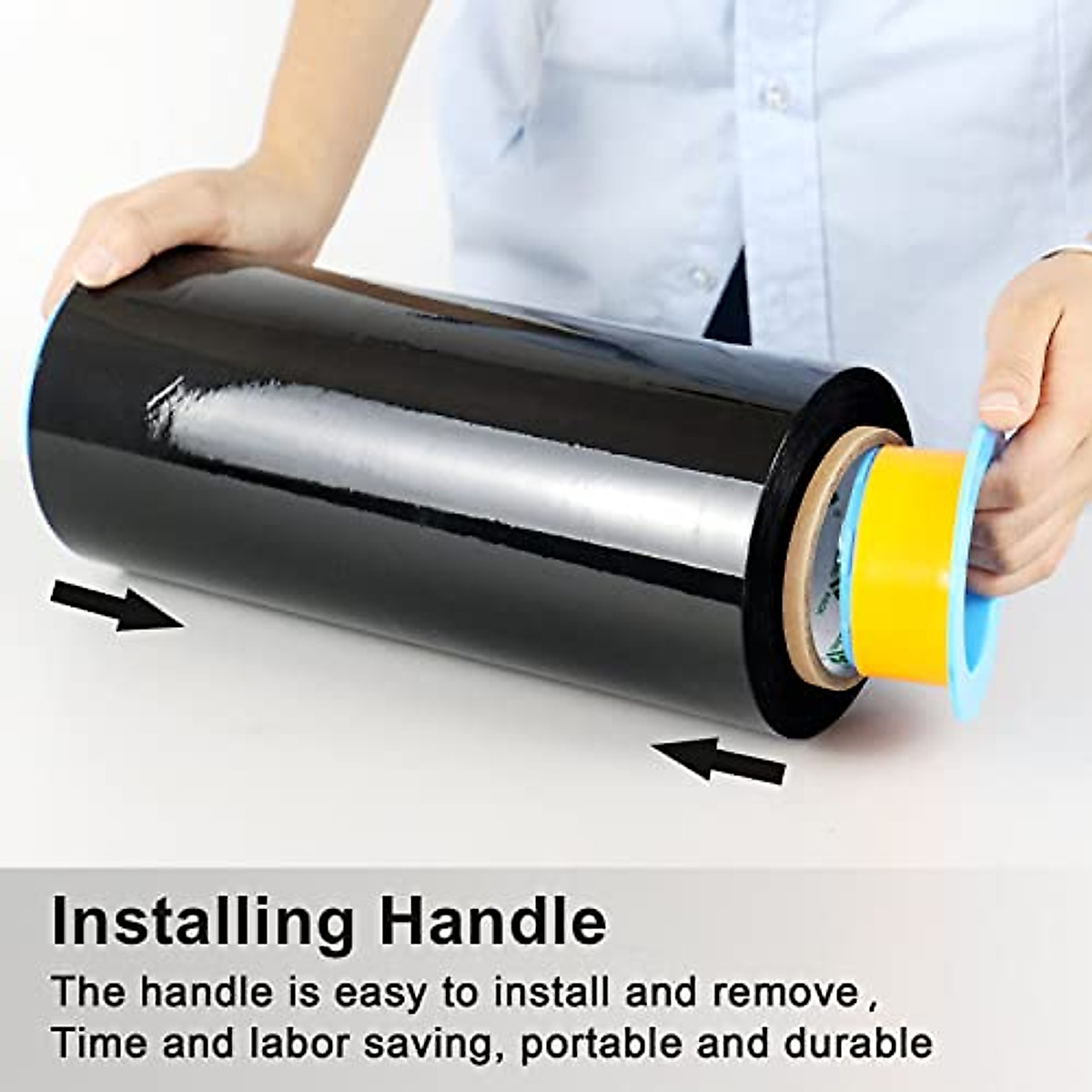 BOMEI PACK Black Stretch Wrap Industrial Strength with Plastic Handle 12" x 1000 Feet 80 Gauge 3-Pack, Black Shrink Wrap, Self-Adhering Black Plastic Wrap for Shipping, Moving