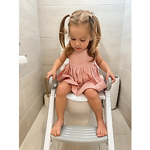 Dreambaby Potty Seat with Steps Toilet Training Seat - 2-Level Adjustable Potty Seat- Grey/White - Kids toilet seat attachment
