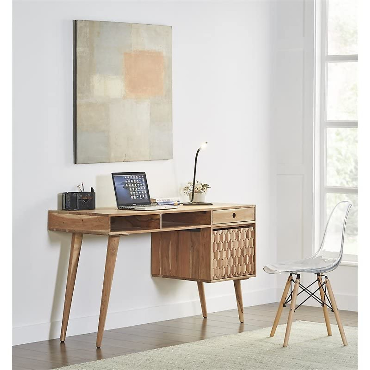 Mod-Arte Modern Wood Honeycomb Office Desk with Storage in Natural