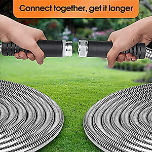 HDKing Garden Hose 50 FT - Flexible Metal Hose with 10 Function Nozzle, Kink Free, Lightweight, Durable, Crush Resistant Fitting, Easy to Coil, Puncture Proof Hose for Yard, Rv, 600 PSI - 2024 Model