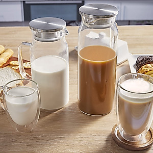 1.2 Liter 40 oz Glass Pitcher with Lid and Spout, Glass Water Pitcher for Fridge, Glass Carafe for Hot/Cold Water, Iced Tea Pitcher, Small Pitcher for Coffee, Juice and Homemade Beverage