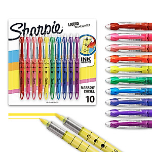 Sharpie Liquid Highlighter, Chisel Tip Highlighters, Assorted Colors, 10 Count