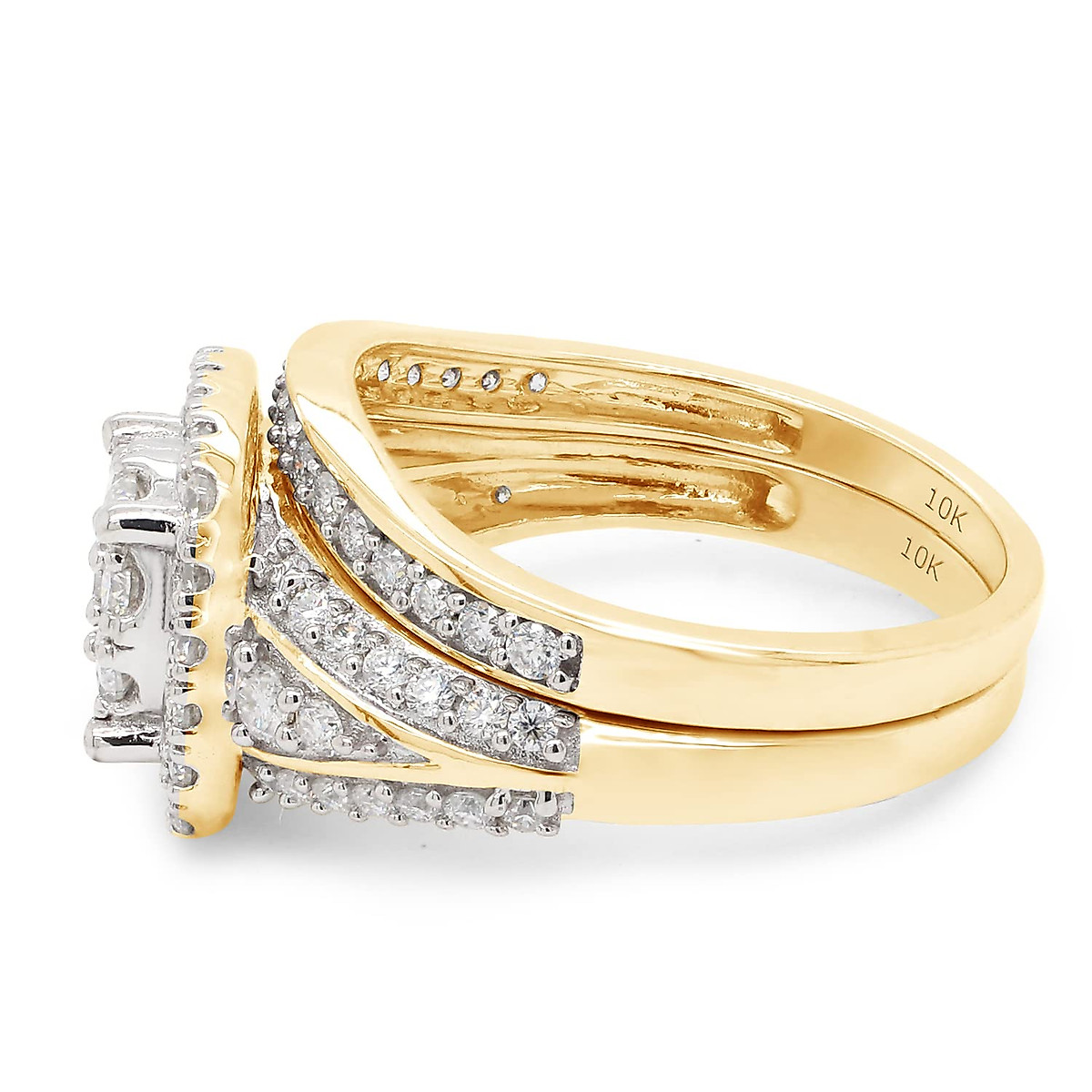 SAVEARTH DIAMONDS 1 1/4 CTTW Round Cut Lab Created Moissanite Diamond Double Halo Bridal Set Wedding Ring In 10K Solid Yellow Gold (VVS1 Clarity, 1.25 Cttw)-8