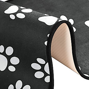 Modern Hallway Runner Rugs White Dog Paw Print Black Background Living Room Area Rug Super Soft Entryway Long Bed Desk Kitchen Floor Doormat 24x72in (2'x6')