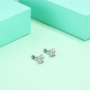 2PCS Stud Earrings 16G 316L Surgical Steel CZ Flower Cartilage Earrings Stud Piercing Helix Cartilage Conch Tragus Lobes Studs Hypoallergenic Earrings for Women (H:Silver CZ Flower)