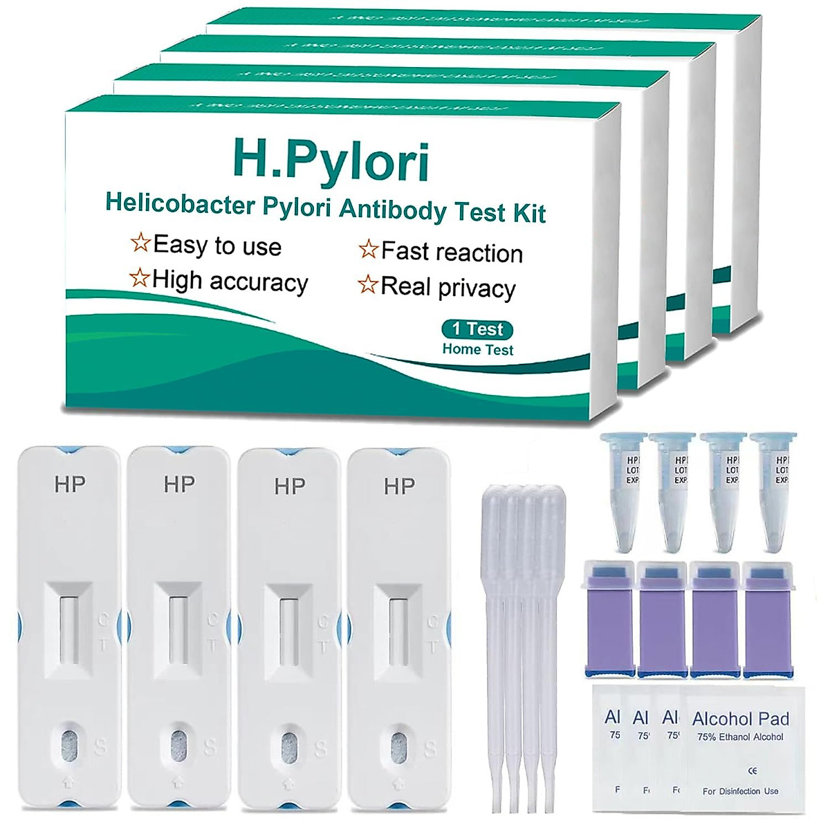 H Pylori Test Kit, Helicobacter Pylori Test Kits at Home, 4 Tests H. Pylori Test H-Pylori Self-Test for Home Use, Results in 10-15 Minutes