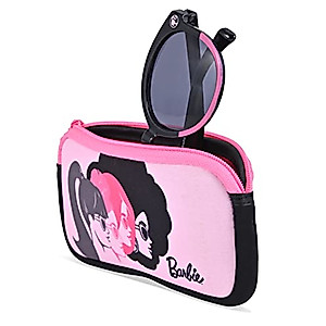 Barbie Girl's Cat Eye Sunglasses and Handled Hard Case Set (Pink-White-Black)