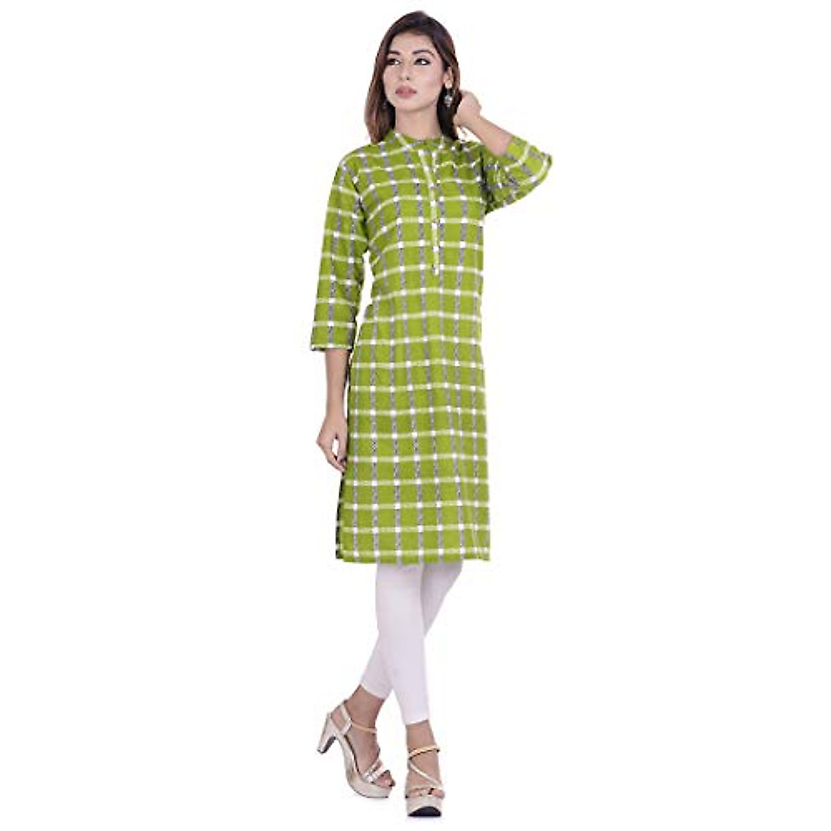 Chichi Women's Indian Checks Cotton Kurti Top, Green, XX-Large