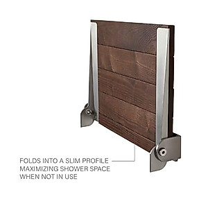 Seachrome 18 inch Silhouette Slimline Folding Wall Mount Shower Bench Seat, Natural Ash Wood Thermacor Seat with Silver Frame