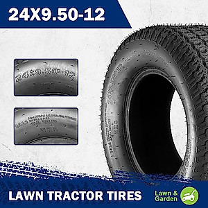 MaxAuto 24X9.50-12 Turf Lawn Mower Tractor Riding Tire P332 4PR Load Range B,2Pcs