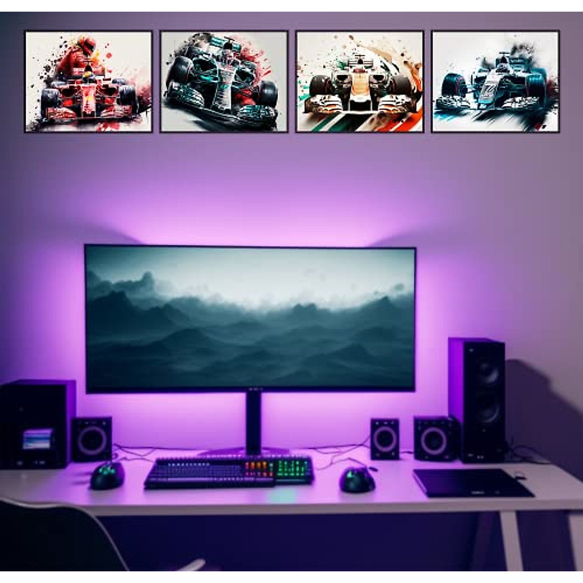 CNG DIGITAL Formula Racing Poster Race Car Wall Decor F1 Racing Wall Art Prints Set of 4 Unframed (8''x10'') Supercar Poster Man Cave Boys Room Wall Decor Posters for Boys Room Grand Prix Posters