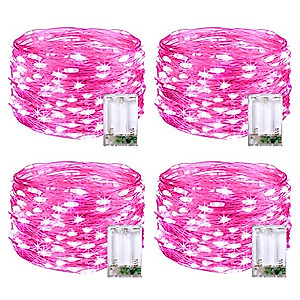 JMEXSUSS 4 Pack 50 LED Fairy Lights Battery Operated 16.1ft Pink Fairy Lights Indoor Outdoor Waterproof for Gifts Weeding Birthday Christmas Decorations