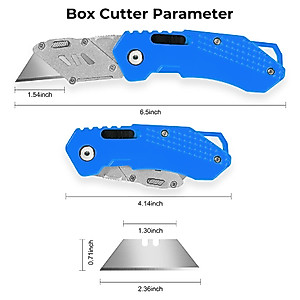 DIYSELF 3 Pack Box Cutters for Work, Folding Utility Knife, Razor Knife Utility Folding, Extra 30 SK5 Steel Blades Included, Box Knife for Work, Folding Box Cutter, Box Opener for Packages (3 Blue)