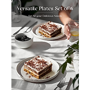 DOWAN 8.5" Moon-White Sesame Glaze Dinner, Dessert & Salad Plates Set of 6, Porcelain Ceramic, Microwave, Oven & Dishwasher Safe, Perfect for Daily Dining, Family Gatherings, Parties & Gifts