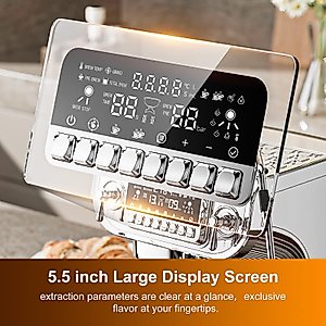 Mcilpoog TC530 Espresso Machine with Milk Frother，Semi Automatic Coffee Machine with Grinder,Easy To Use Espresso Coffee Maker with 5.5 inch Large Screen,15 Bar Pressure Pump,PID Temperature Control.