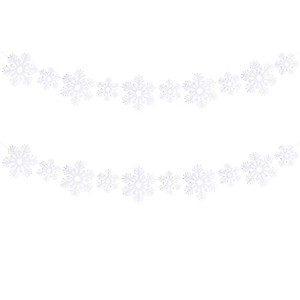 FAZHBARY 2 Pack White Felt Snowflake Garland Banner Winter Garland Snow Banner Christmas Winter Themed Party Decorations Supplies