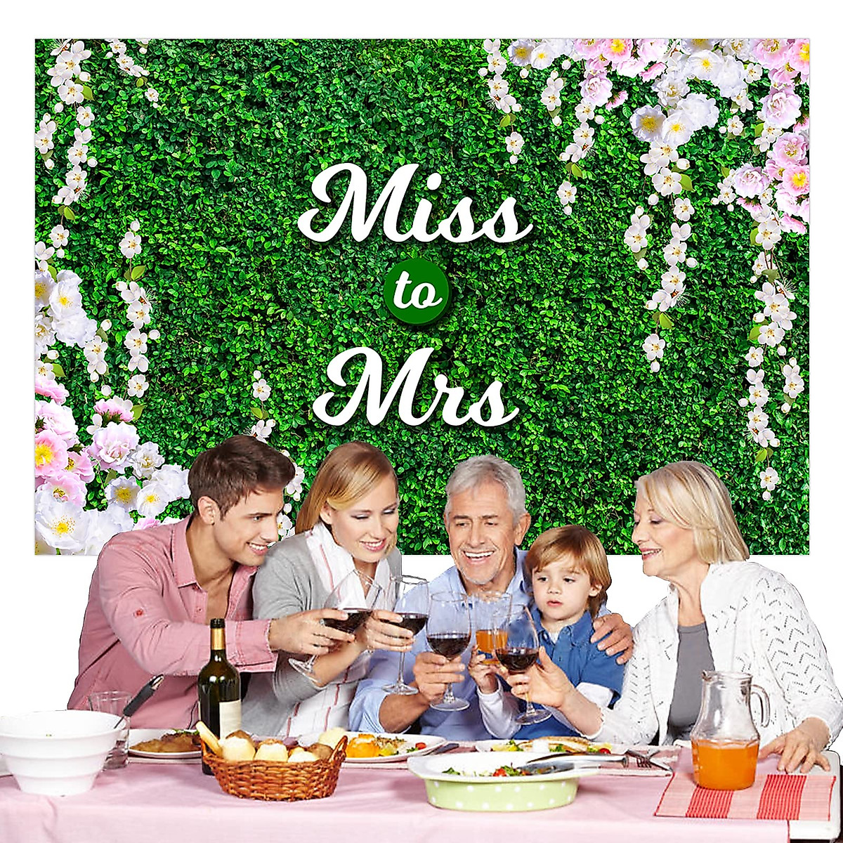 Miss to Mrs Banner Backdrop Green Meadow Flowers Theme Decor for Bachelorette Party Bridal Shower Supplies Wedding Shower Decorations Engagement Photo Booth Props