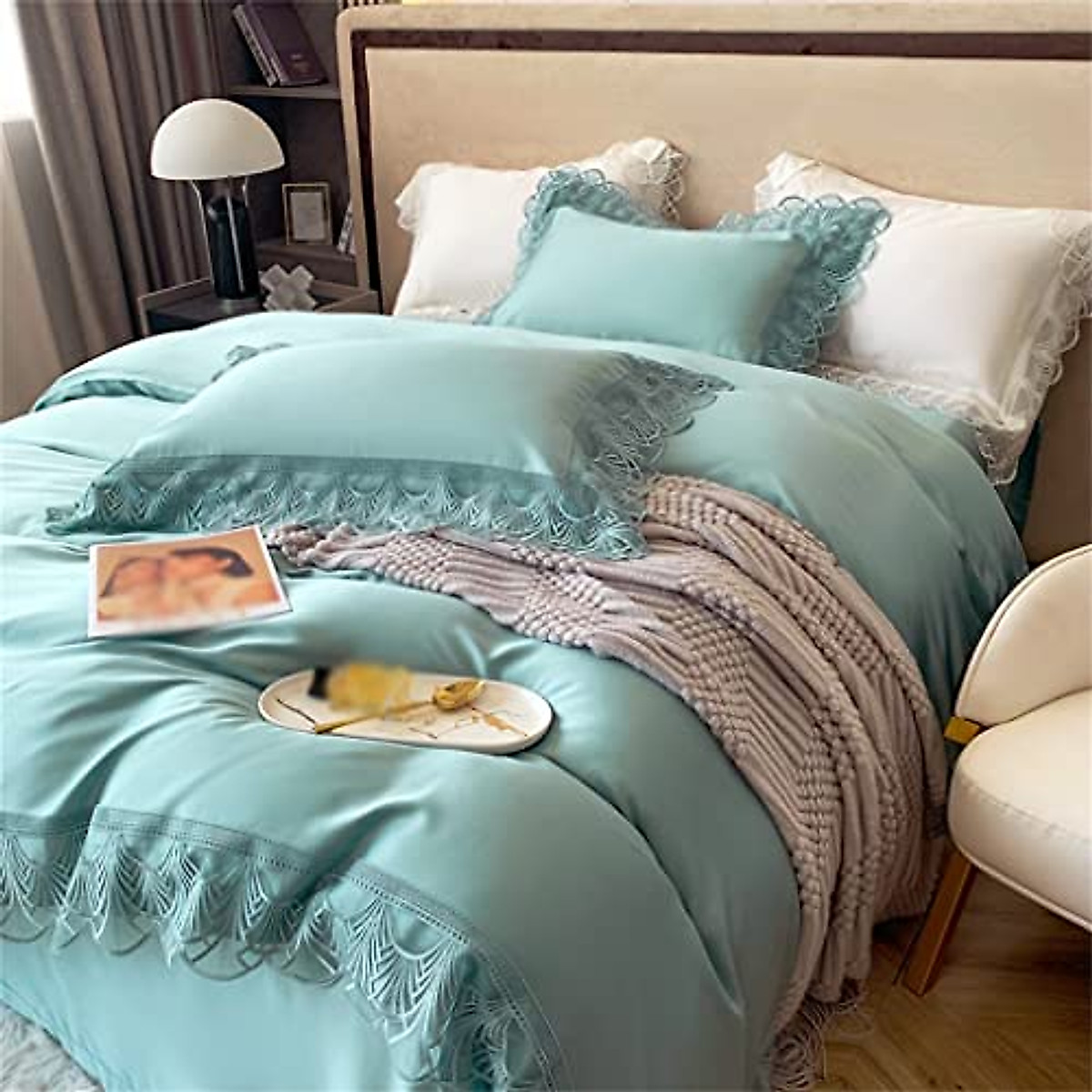 KUTDYK Velez Embroidered Bedding Set Fibre Duvet Cover Sheet Set Pillowcase Home Textiles (Color : D, Size : 220 * 240cm)