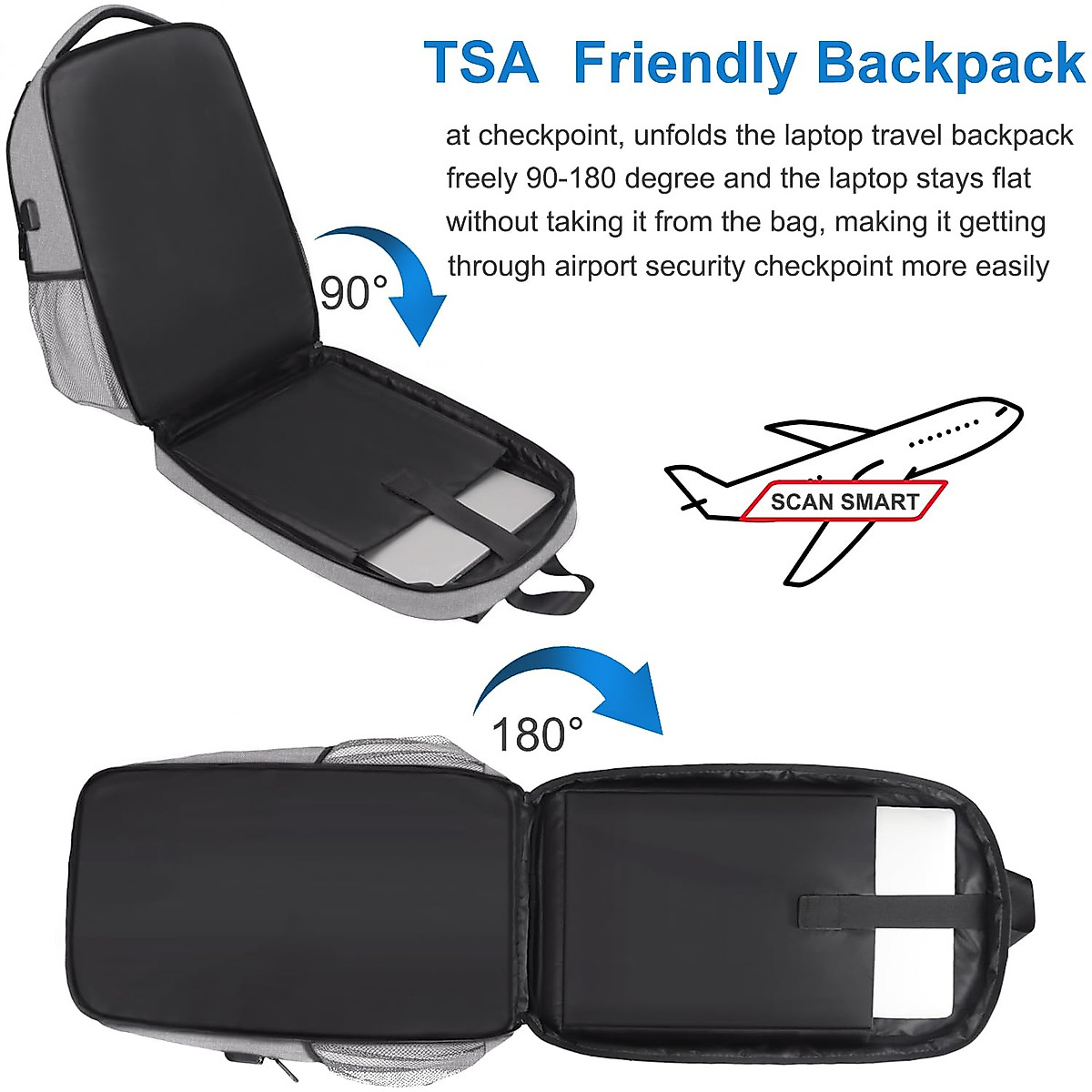 Travel Large Laptop Backpack, TSA Friendly 17 Inch Laptop Backpack for Men Women Water Resistant Business Carry On Backpack with USB Charger Port and Luggage Sleeve Work Anti Theft Rucksack, Grey