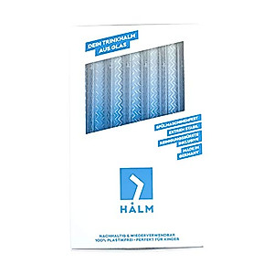 HALM Glass Straws - Autumn Edition - 6 Reusable Drinking Straws With Engraved Autumn Icons 20cm (8 in) - Leafs, Umbrella, Apple, Teacup, Kite, Pumpkin - Made in Germany - Dishwasher Safe