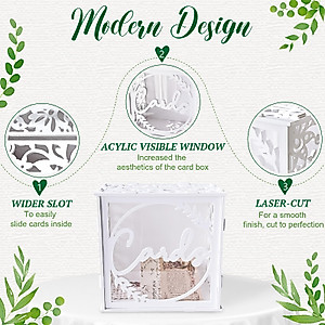 OurWarm White Wedding Card Box for Receptions, PVC Gift Card Box for Wedding with Acrylic Windows, Rustic Envelop Money Gift Box for Anniversary Bridal Baby Showers Graduation Birthday Party