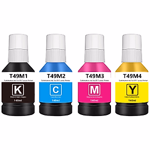 T49M 4×140ML Sublimation Ink for Epson SureColor F570 F170 Printer (T49M1 Black, T49M2 Cyan, T49M3 Magenta, T49M4 Yellow, 4 Pack)