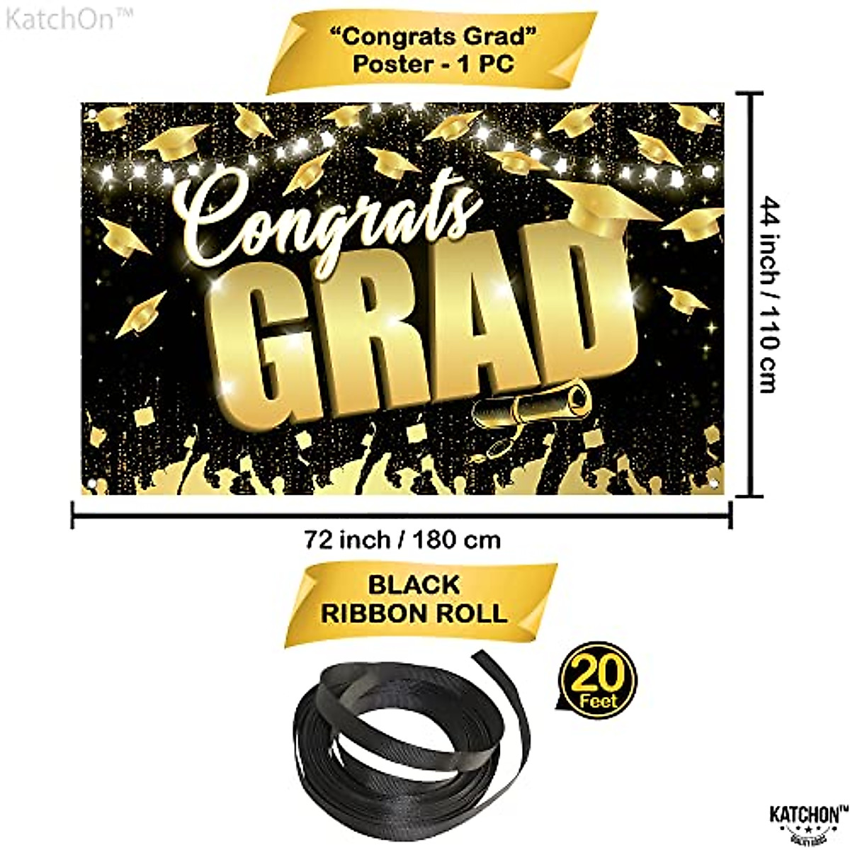 Big, Congrats Grad Backdrop - 72x44 Inch | Graduation Backdrop 2023 Black and Gold Graduation Party Decorations 2023 | Graduation Banner 2023, Graduation Decorations 2023 | Congrats Grad Banner 2023