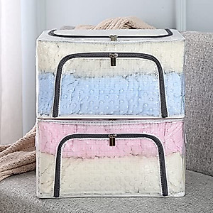 Kaysun Stackable Closet Clear Storage Bins with Lids Waterproof Foldable Steel Frame Storage Box for Clothes 66L Baby Cloth Storage bag Organizer for Bedding Clothing Toy(2-Pack 66L+2-pack 22L）)