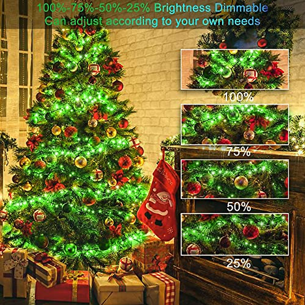 Hezbjiti Christmas Lights Color Changing Indoor String Lights 11 Modes 300LED 99ft LED Fairy Lights with Remote for Xmas Party Tree Yard Porch Garden Wedding Blue to Green