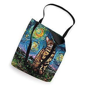 Bengal Cat Starry Night Pet Animal Art by Aja Tote Bag