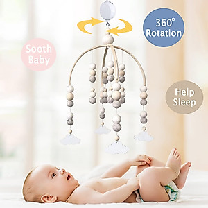 Nursery Mobile Crib with Music Box and Crib Mobile Arm, Baby Mobile for Crib, Handmade Felt Ball Mobile, Boho Nursery Decor for Baby Boys Girls Kids, Baby Shower Photography Props