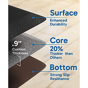 Ophanie Anti Fatigue Cushioned Mat, 9/10 inch Thick, Kitchen mats for Floor, Kitchen Rugs, Waterproof,Comfort Ergonomic Standing Mat for Office, Home, Sink, 20x32 Black Non-Slip Ridged Bottom