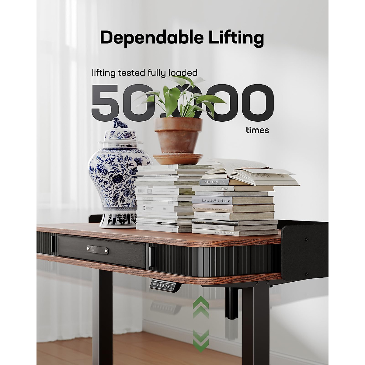 Marsail Electric Standing Desk Whole-Piece Desktop 55 x 28 Inches Height Adjustable Desk with 3 Drawers Home Office Table with 3 Memory Preset