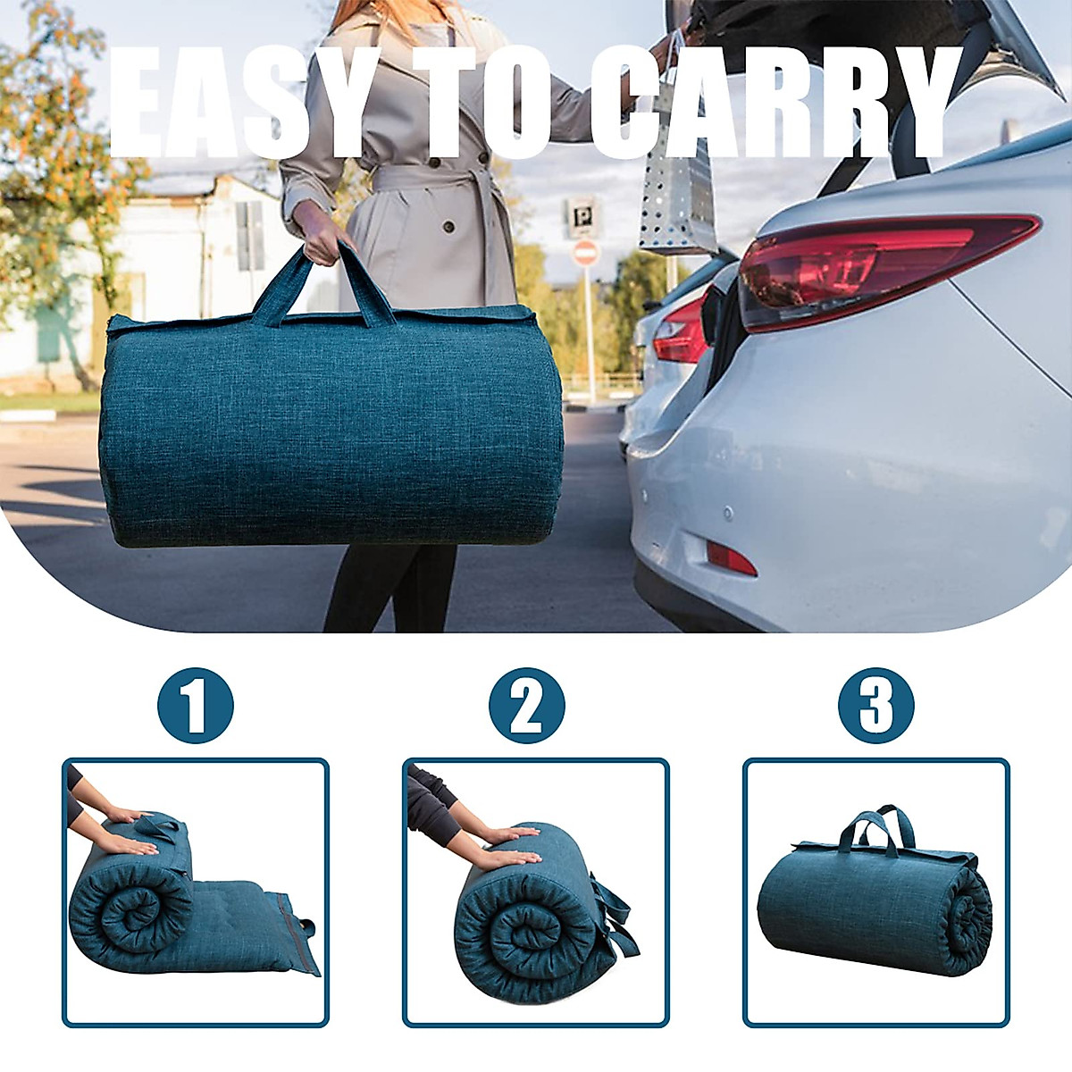 MAXYOYO Roll Up Mattress Sleeping Mat, Floor Futon Mattress for Outdoor Indoor, Upgraded Portable and Foldable Mattress, Bluestone Twin Mattress, 75x36 Inch