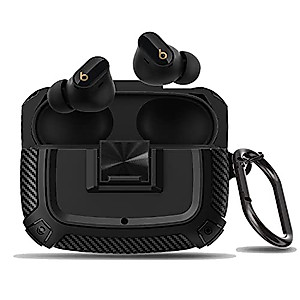 JIML [Upgrade Secure Lock] Compatible with Beats Studio Buds (2021) / Beats Studio Buds+ (2023) Case TPU Military Shell Protective Cover Skin Shock-Absorbing with Keychain and Lanyard (Black)