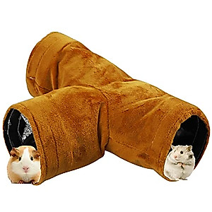 Toysructin Hamster Tunnel Tube, Washable 3 Way Hamster Tunnels and Tubes Toys, Collapsible Small Animals Tunnel House Cage Accessories, Warm Plush Mini Animal Pets Fleece Tunnel Hideout Toy