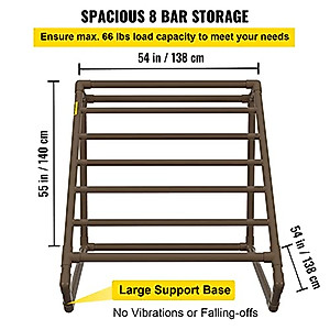 VEVOR Pool Towel Rack, 8 Bar, Brown, Freestanding Outdoor PVC Triangular Poolside Storage Organizer, Include 8 Towel Clips, Mesh Bag, Hook, Also Stores Floats and Paddles, for Beach, Swimming Pool