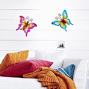 Metal Butterfly Wall Decor, Set of 6 Inspirational Wall Art, Indoor Outdoor Hanging Ornaments for Garden Yard Fence Bathroom Bedroom (6.5" Length)