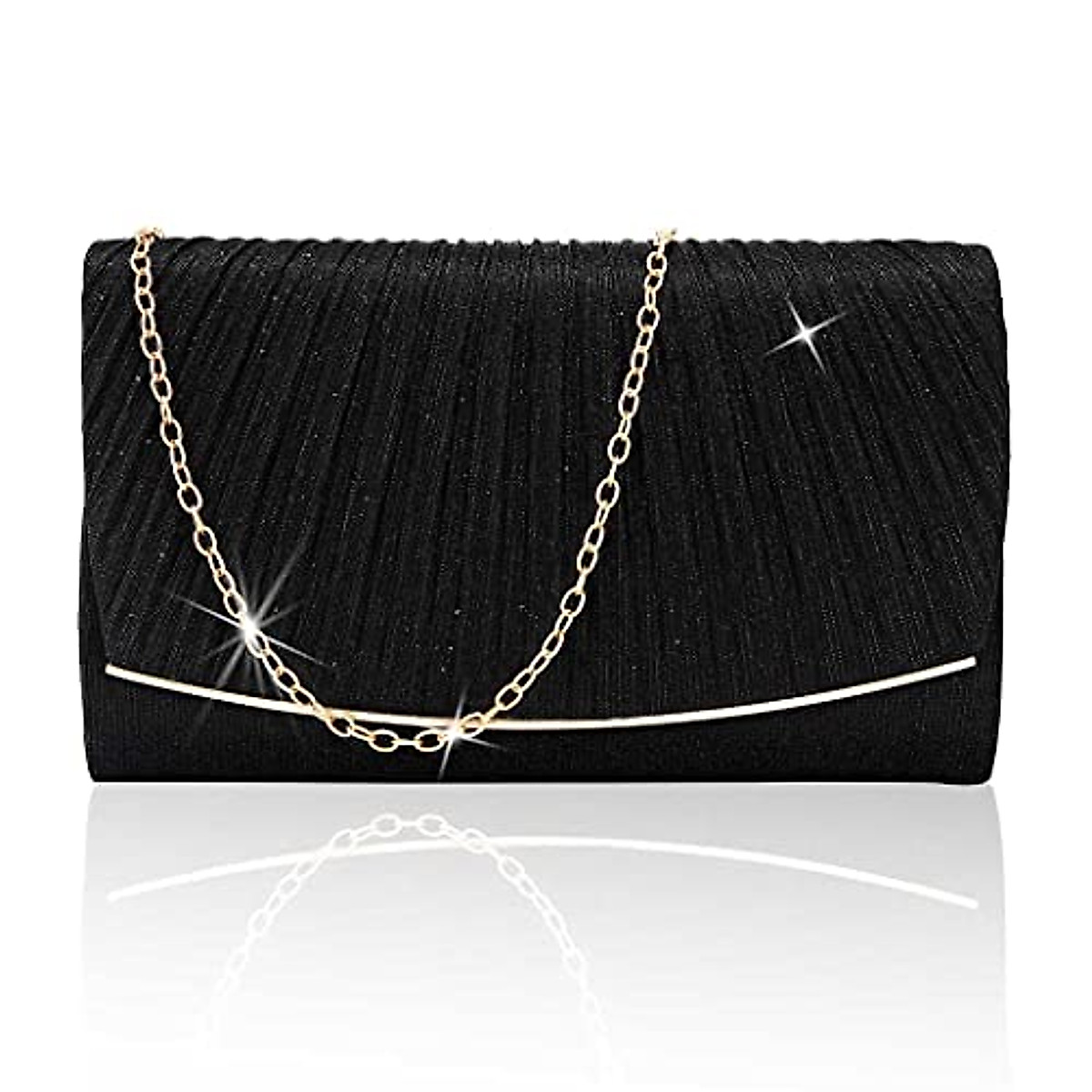 Yokawe Clutch Purse for Women Glitter Evening Bag Envelope Handbag for Formal Prom Party Wedding (Black)