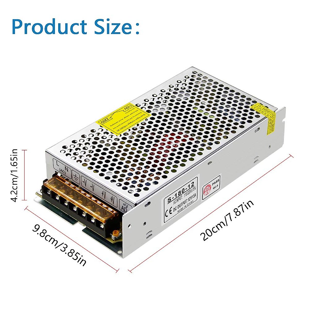 SHNITPWR 12V 15A 180W Power Supply Adapter 110V / 220V AC to DC Universal Regulated Switching Power Converter Transformer LED Driver for LED Light Strip 3D Printer CCTV Security System LCD Monitor