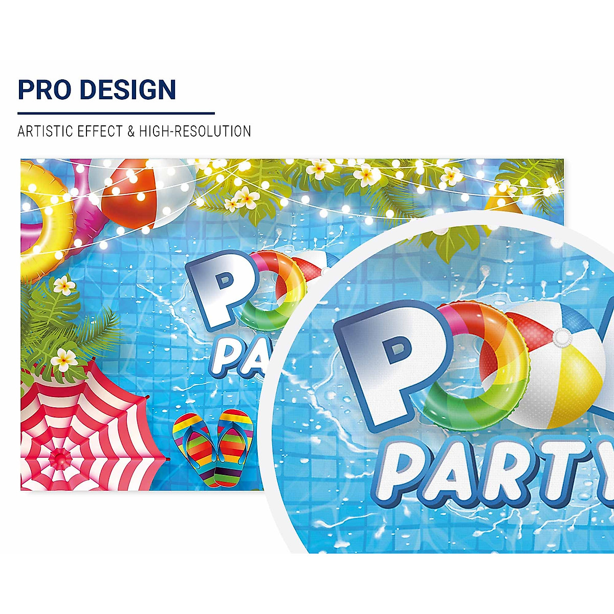 Allenjoy Swimming Pool Party Backdrop Summer Water Wave Ripple Tropical Palm Flower Lifebuoy Baby Shower Birthday Photography Background Banner Decoration Cake Table Photo Booth Props