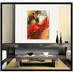 Dancing Lady Oil Paintings on Canvas 12x16 Inch Framed Wall Artwork for Living Room Bedroom Home Decorations Wall Decor Red Girl Dancer Artwork Ready to Hang -Style A