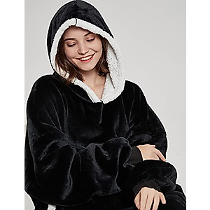 SUIFECT Wearable Blanket Hoodie, Oversized Sherpa Hoodie Blanket for Women, Men, Super Cozy & Warm Sweatshirt Hoodie Blanket, Black
