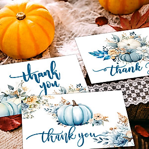 Fancy Land Thanksgiving Thank You Cards Pumpkin Fall Baby Shower Thank You Note Cards Floral Watercolor Autumn Leaves Cards with Envelopes for Autumn Wedding Supplies 12 Pcs