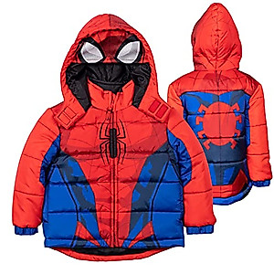 Marvel Avengers Spider-Man Little Boys Winter Coat Puffer Jacket Spider-Man, Red, 6