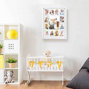 FramePro Baby's My First Year Frame，Collage Frame For Baby In White Frame with Mat, Displays One 5x7 Photo and Twelve 2.5x3.5 Pictures
