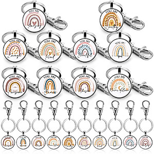 Roowest 20 Pcs Inspirational Gifts Rainbow Keychain Bulk Employee Appreciation Gifts Motivational Quote Key Ring for Women Team Nurse Coworkers