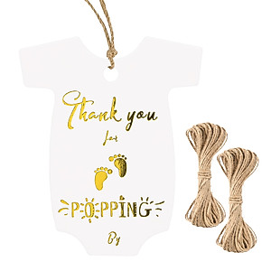 Thank You for Popping by Tags,100PCS Gift Tag with Natural Jute Twine Perfect for Bridal Showers, Birthdays, Parties, Baby Showers Favors or Special Events (Gold)