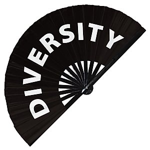 Diversity Hand Fan Foldable Bamboo Circuit Hand Fan Funny Pride LGBT Gag Words Slang Expressions Statement Gifts Festival Accessories Rave Handheld Circuit Event Clack Fans (Black)