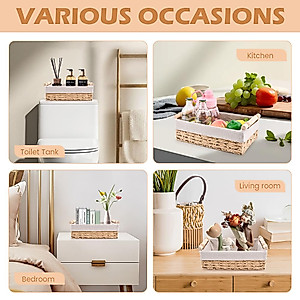 Small Baskets for Organizing,Decorative Water Hyacinth Wicker Storage Basket for Shelves,Toilet Paper Storage Baskets for Bathroom,Living Room,Entryway,Set of 2(Color:Wood)